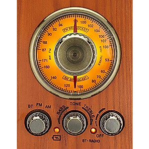 ClearClick Vintage Style AM/FM Radio with Bluetooth - Handmade Wooden Exterior with Classic Retro Look