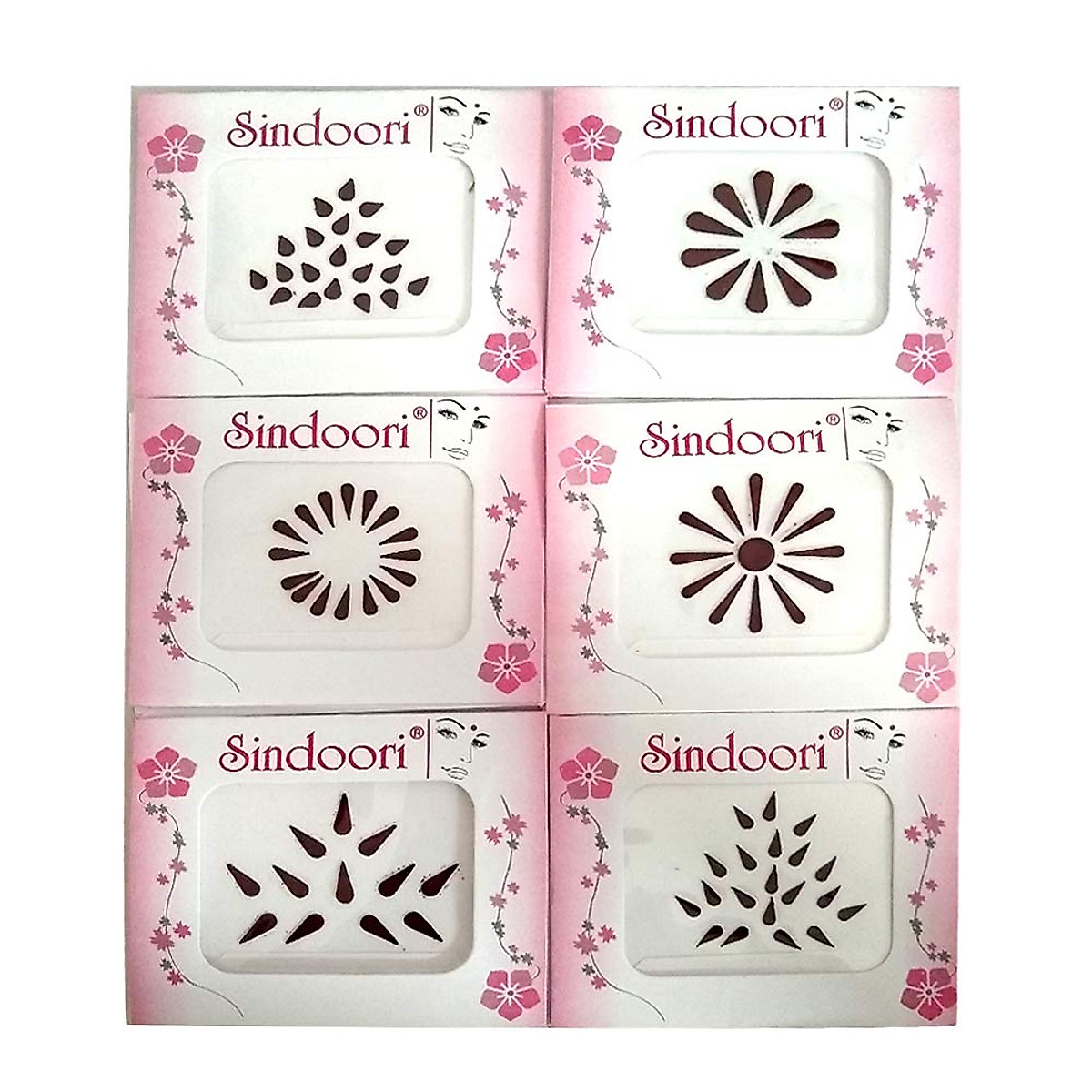 Sindoori Traditional Collection Assorted Design Maroon Colour Bindi for Womens, Girls - 12 Flaps
