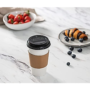 Comfy Package [100 Sets - 16 oz. Disposable Coffee Cups with Lids, Sleeves, Stirrers - To Go Paper Hot Cups