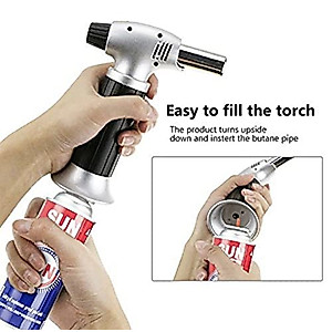 Torch, Refillable Kitchen Torch Lighter, Fit All Butane Tanks Blow Torch with Safety Lock and Adjustable Flame for Desserts, Creme Brulee, BBQ and Baking