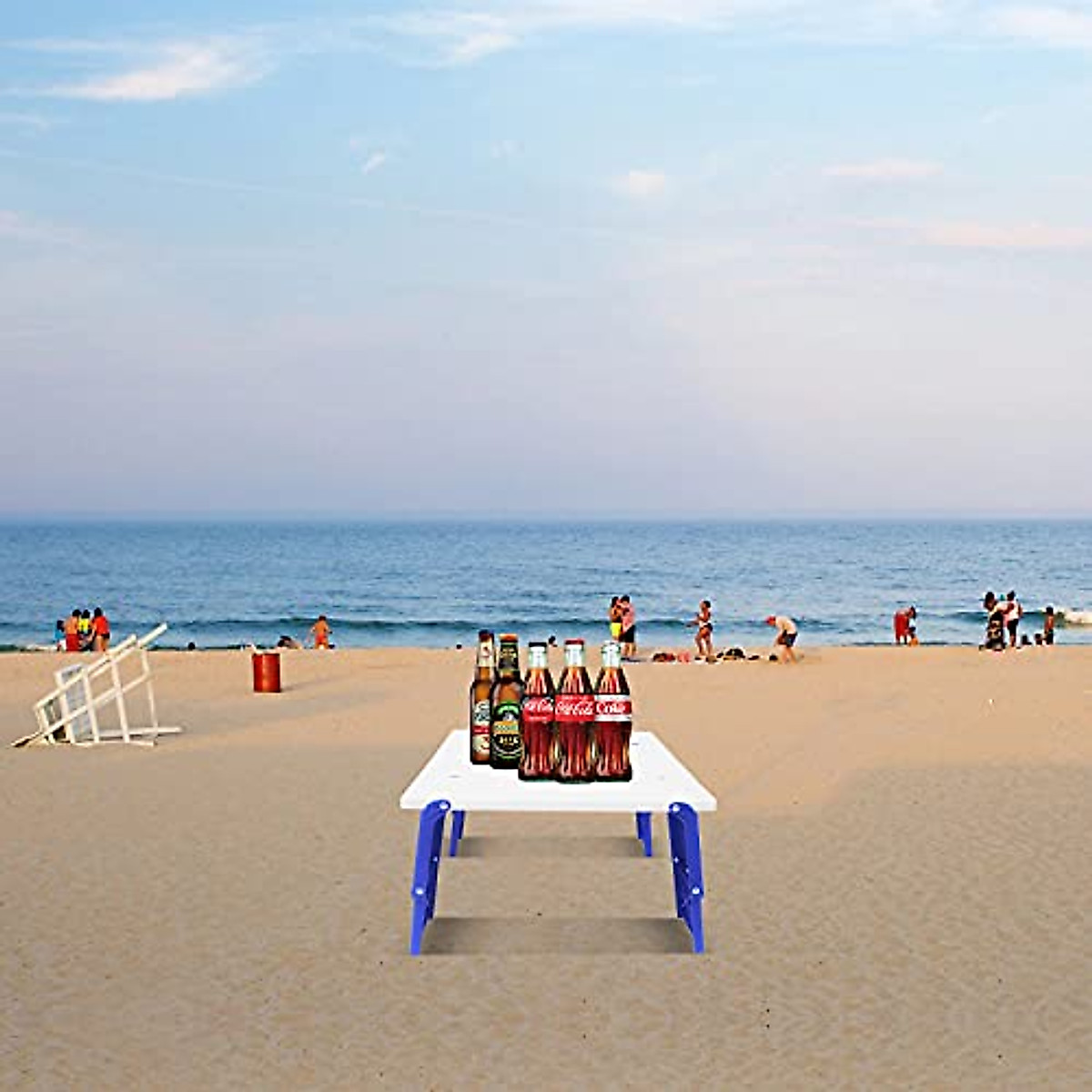 Portable Folding Beach Table for Sand Foldable Adjustable Side Table Desk for Camping Picnic BBQ with Carry Bag, Blue