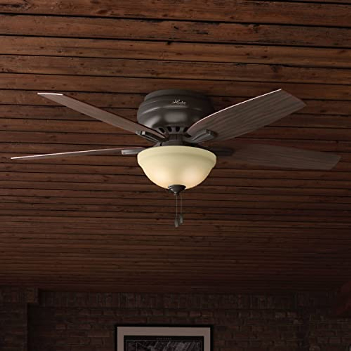 Hunter Fan Company, 53314, 52 inch Newsome Premier Bronze Low Profile Ceiling Fan with LED Light Kit and Pull Chain