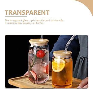 SEWACC 2 Pcs Glass Cups with Lids and Straws 12 Oz Iced Coffee Cup Drinking Glasses Water Glasses Tumbler Cup Ideal for Juice Coffee Tea and Cocktail