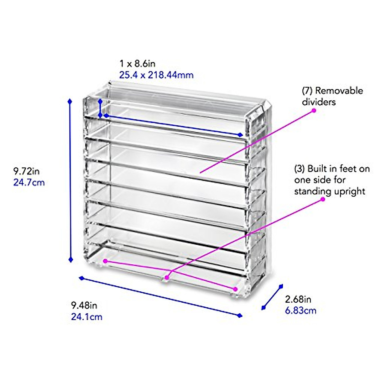 BY ALEGORY byAlegory Acrylic Makeup Eyelashes 'Lash' Organizer w/Removable Dividers Designed To Stand & Lay Flat 8 Space False Eye Lash Extension Cosmetic Storage - Clear