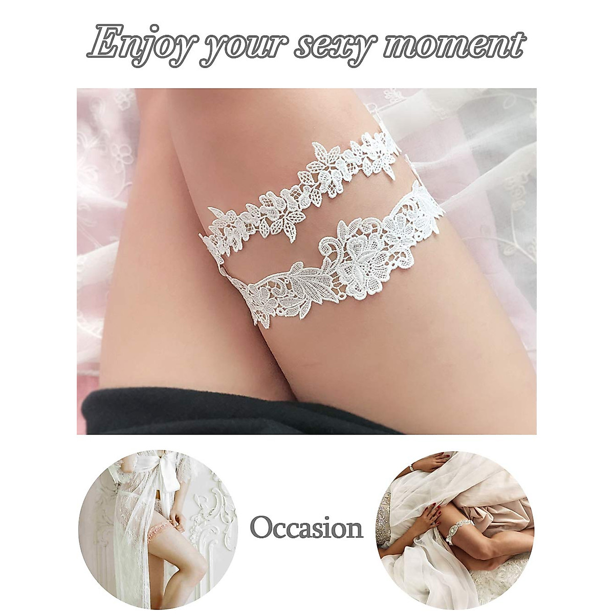Kaei&Shi Wedding Garter,2 Pieces Lace Floral Bridal Garter For Bride White One Size