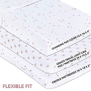 Changing Pad Cover - Cradle Sheet 100% Jersey Cotton 2 Pack for Baby Girl-Dusty Rose and Mauve Pink Stars