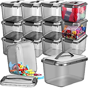 12 Pcs 5.5 Quart Clear Latch Storage Box Clear Black Latch Bins with Lids and Handles Plastic Lidded Storage Containers for Organizing Stackable Small Totes Storage Tubs for Home Toy Organizer