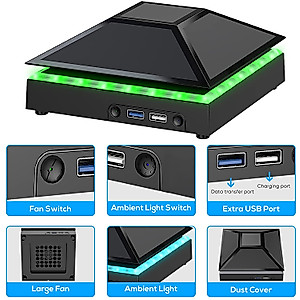 Raryars Cooling Fan for Xbox Series X Silent Absorb Fan Cooler with 2 USB Port and Xbox Series X Dust Cover Turbo Temperature Control Fan External Cooling System