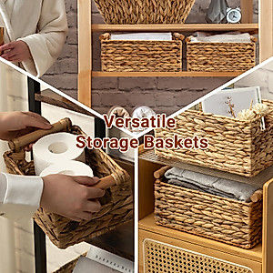 LOHASBEE Wicker Baskets with Handles, Hand Woven Storage Baskets Natural Water Hyacinth Rectangular Large Basket for Organizing Shelves, 2 Packs