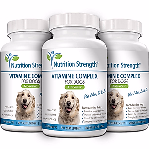 Nutrition Strength Vitamin E for Dogs, Promote Cardiovascular Health, Support Cell Membranes, Vitamin E Complex to Boost Dog Immune System Plus Zinc, Selenium, Folate, Salmon Oil, 120 Chewable Tablets