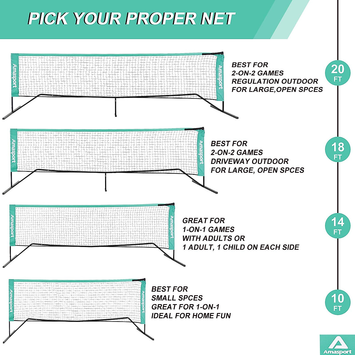 Portable Badminton Net Set - Net for Tennis, Soccer Tennis, Pickleball- Easy Setup Nylon Sports Net with Poles - for Indoor or Outdoor Court, Beach, Driveway (20)