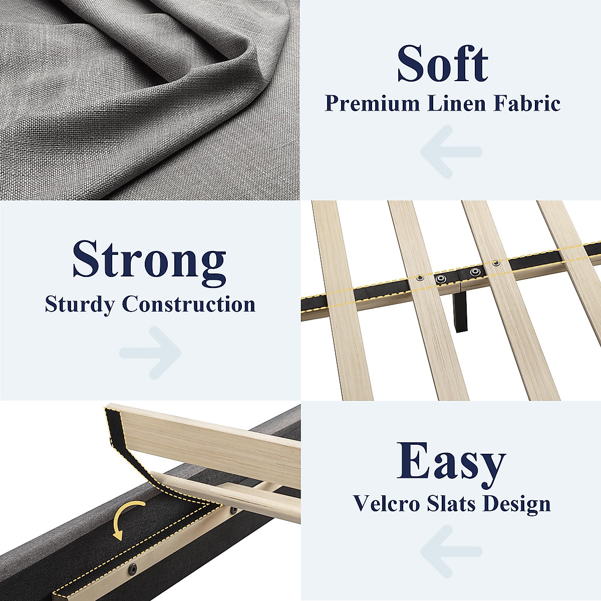 Allewie Queen Bed Frame with Upholstered Adjustable Headboard, Platform Bed with Wood Slats, Heavy Duty Mattress Foundation, No Box Spring Needed, Easy Assembly, Light Grey