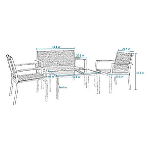 Tuoze 4 Pieces Patio Furniture Set Outdoor Conversation Set with Glass Coffee Table Bistro Set with Loveseat Garden Yard Lawn and Balcony (Black)