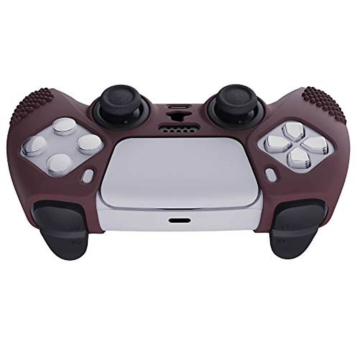 eXtremeRate PlayVital Wine Red 3D Studded Edition Anti-Slip Silicone Cover Skin for ps5 Controller, Soft Rubber Case for ps5 Wireless Controller with 6 Black Thumb Grip Caps