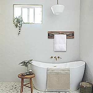 Livoccur Rustic Towel Rack, Wall Mounted Tower Holder with Whitewashed Wood Barn Door and Galvanized Decor, Hanging Towel Bar for Bathroom Towels, Robes, Kitchen Storage Organizer Rack