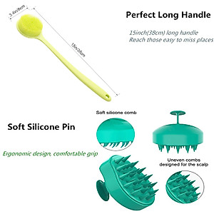 Cinlitek Silicone Body Scrubber & Scalp Massager, Long Handle Back Scrubber for Shower Brush,Exfoliating Body Scrubber, Shower Scrubber for Body Brush, Hair Dandruff Shampoo Brush for Men,Women&Kids