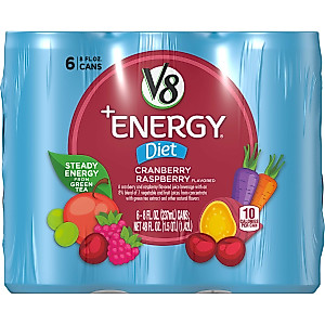 V8 +Energy, Healthy Energy Drink, Natural Energy from Tea, Diet Cranberry Raspberry, 8 Fl Oz (Pack of 6)