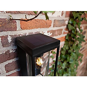 LUTEC Solar Motion Sensor Light Outdoor, Dusk to Dawn Modern Wall Sconce, Aluminum Anti-Rust Solar Wall Lights with Clear Glass Shade, Waterproof for Porch, Patio and Garden-Black