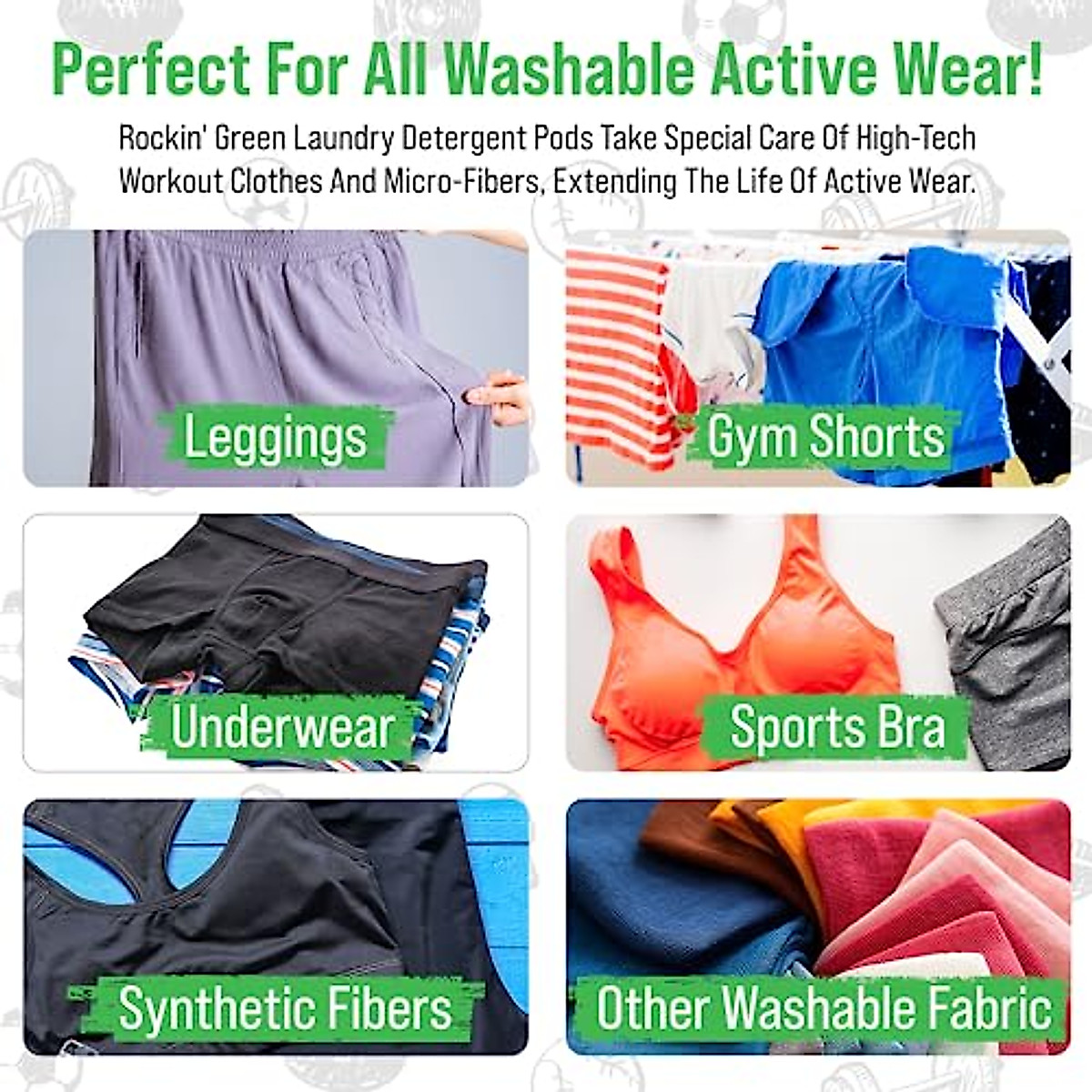 Rockin' Green Laundry Detergent, Plant based, All Natural Laundry Detergent Powder, Vegan and Biodegradable Odor Fighter, Safe for Sensitive Skin (Active Wear 90 Loads - Freshwood Mac)