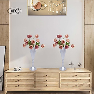 10Pcs Silver Vase Centerpiece Table Decorations, Tabletop Flower Stand, Wedding Decorations for Reception, 36cm/14 Tall Trumpet Tall Flower Vase for Birthday, Anniversary(10Pcs,12 * 36cm/4.7 * 14in)
