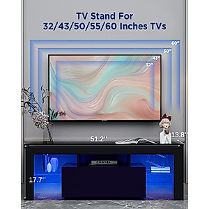 BAMACAR LED TV Stand For 60 Inch TV, Small TV Stand 60 Inch TV Table, 60 55 50 Inch TV Stand For Bedroom 60 55 50 Inch TV Stands For Living Room Black TV Stand For 50 55 Inch TV Stand 55 Inch TV Table
