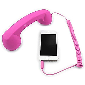 YTYKINOY Retro 3.5mm Telephone Handset Cell Phone Receiver Mic Microphone Speaker for iPhone iPad Mobile Phones Cellphone Smartphone (Hot Pink)