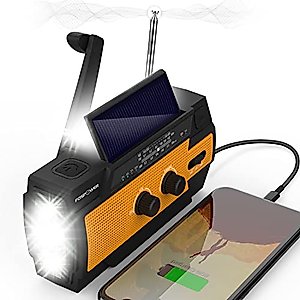 FosPower 4000mAh NOAA Emergency Weather Radio (Model A3) Portable Power Bank, Solar Charging, Hand Crank & Battery Operated, SOS Alarm, Motion Sensor Setting, AM/FM & Flashlight for Outdoor Emergency
