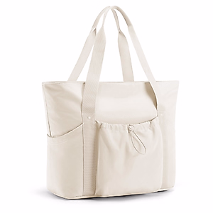 BAGSMART Women Tote Bag Large, Travel Tote Shoulder Bag with Compartment and Zipper, Top Handle Handbag for Travel, Work, Beach, Gym, Shop (Beige)