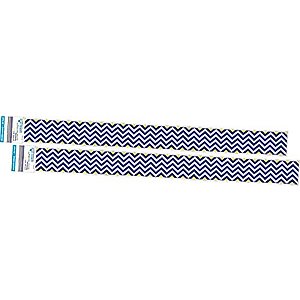 Barker Creek Double-Sided Border 2-Pack, Navy & Yellow Chevron, Decorate Galore with 70' of Border, Coordinating Designs Printed On Both Sides for Twice The Value, 3" x 70' (3694)