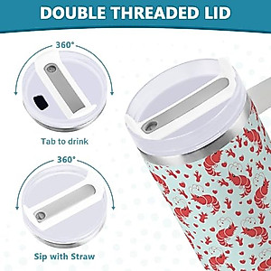 Slewiaeky Tumbler with Handle 40 oz Colored Lobster Shrimp Travel Mug with Lid and Straw Crayfish Stainless Steel Vacuum Insulated Water Bottle Cup for Iced Tea Coffee Cold Beverages Cup Holder Frien