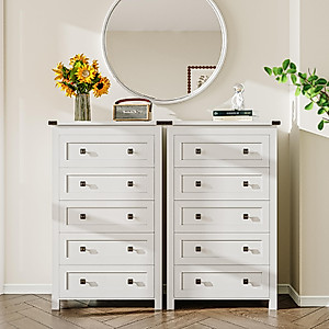 Wodeer White 5 Drawers Dresser for Bedroom,Wood Storage Chest of Drawers, Dresser with Metal Handles,Dressers Organizer for Bedroom, Living Room,Hallway,Nursery
