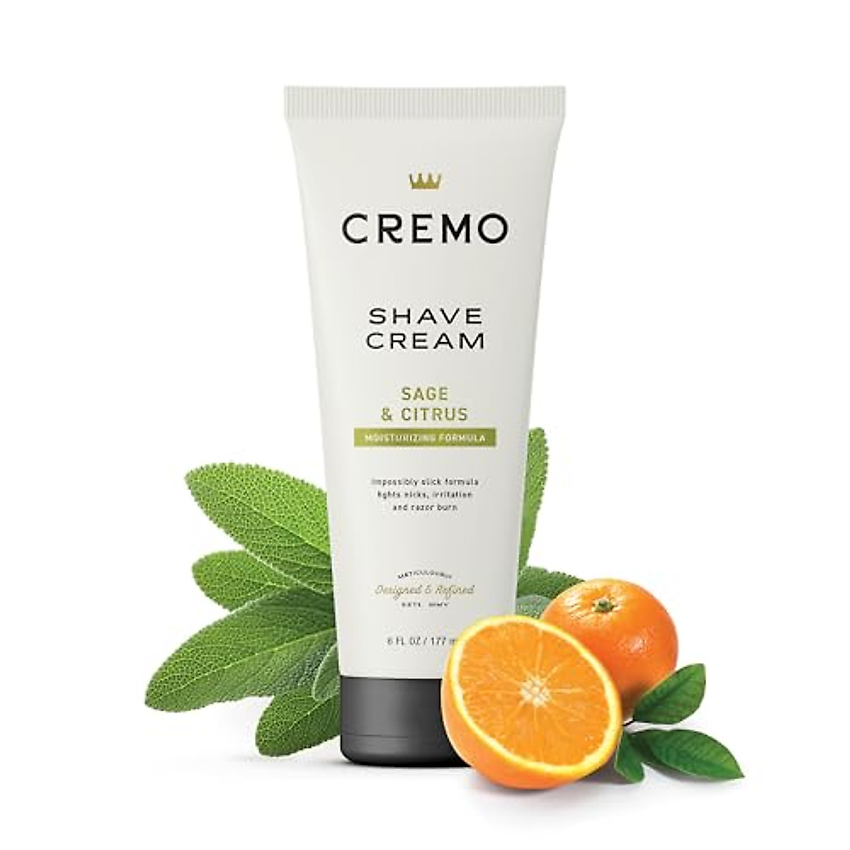Cremo Sage & Citrus Shave Cream, Astonishingly Superior Ultra-Slick Shaving Cream for Men, Fights Nicks, Cuts and Razor Burn, 6 Fl Oz