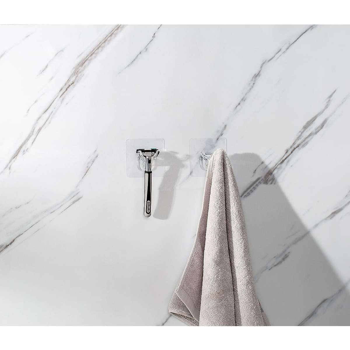 COLINCH Heavy Duty Waterproof Adhesive Wall Hooks, Double Hook Design for Razor Holder, Sticky Bathroom Hooks. 4 Pcs - Clear