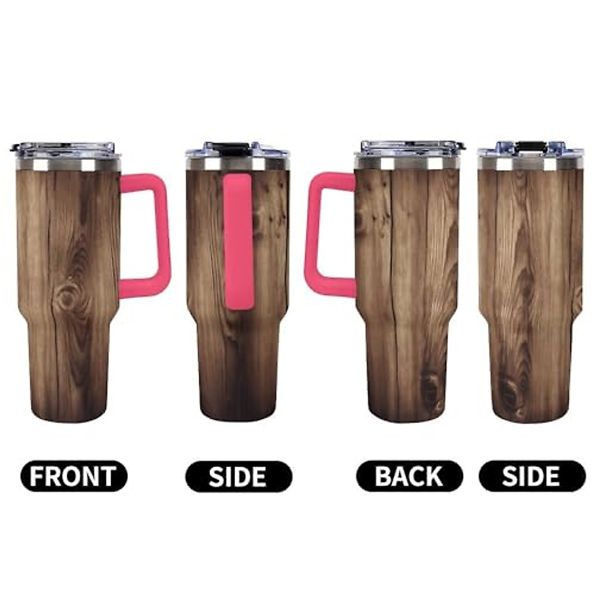 WYUSPGK 40oz Stainless Steel Car Mug, Wood Grain Print Travel Mug, Double-Wall Insulated with Straw, Perfect for Car, Office, Outdoor