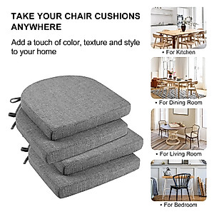 Wellsin Chair Cushions for Dining Chairs 4 Pack - Kitchen Chair Cushions with Ties and Non-Slip Backing - Dining Chair Pads 16"X16"X2", Dark Gray