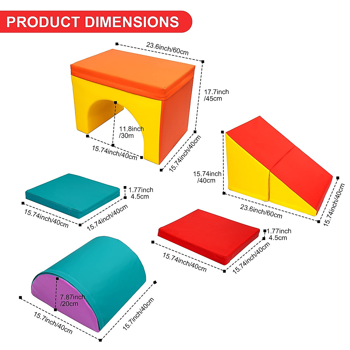 67i Toddler Foam Blocks Climbing Blocks Indoor Climbing Blocks for Toddlers 1-3 Soft Play Climbing Play Equipment Foam Blocks 5-Piece Climbing Blocks Indoor Play Foam Climbing Blocks (Red Yellow)