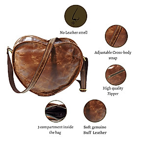 URBAN DEZIRE Women’s Handmade Genuine Buff Leather Messenger Cross-body Purse Shoulder Handbag (Brown, 12.5" L x 10" H x 3" W)