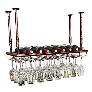 Metal Retro Wall Hanging Mounted Wine Champagne Glass Goblets Stemware Rack Holder, 80 x 30 cm Hold Up to 8 Bottles Wine and 24 Cups Glasses
