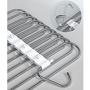 Upgrade 9 Layers Pants Hangers Space Saving, 2 Pack Non Slip Stainless Steel Multifunctional Rack S-Type Closet Organizer with Hooks for Leggings Trousers, Antiquewhite