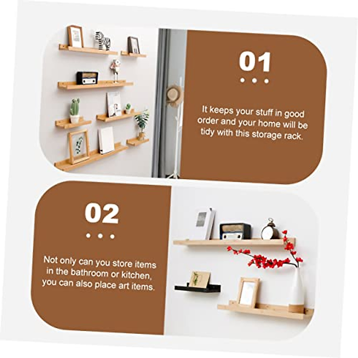 HOMOCONO Wooden Shelf Wall Mounted Shelf Wall Mount Shelves Multi-Function Floating Shelf Decorative Shelves Wall Hanging Shelf Farmhouse Floating Shelf Ledge Display Shelf Wall Stand Khaki