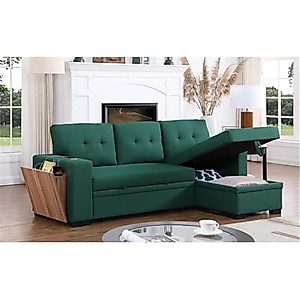 Pemberly Row Fabric Reversible Side Compartment Sleeper Sectional Sofa Bed-Green