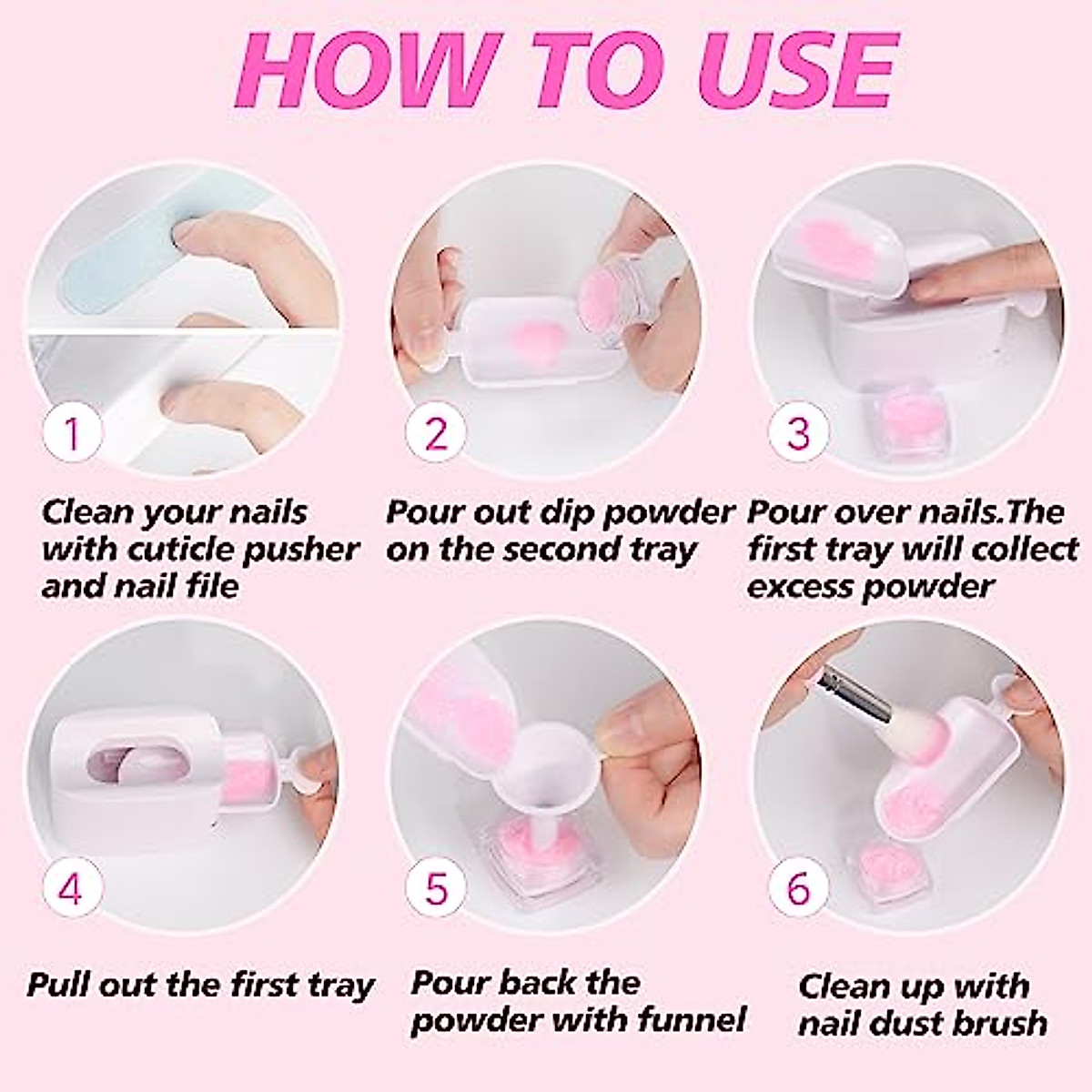 Dip Powder Recycling Tray System, Portable Dip Powder Nail Kit Starter Set with Scoop, Nail Dust Brush, Metal Dual Head Cuticle Pusher and Nail File, Dipping Nail Art Manicure Accessories Makeup Tool