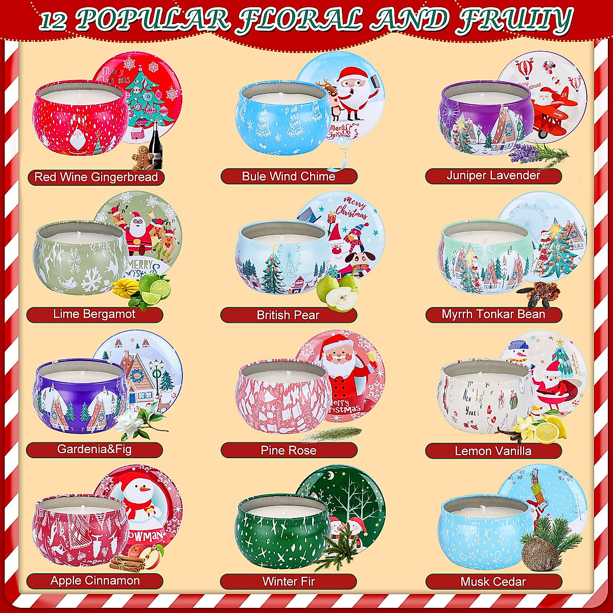 12PCS Christmas Scented Candles Gift for Women- Aromatherapy Candle for Home Scented-3.4oz Soy Wax Birthday Gifts Christmas Presents for Mother Friend Wife Sister Xmas, Christmas Decorations