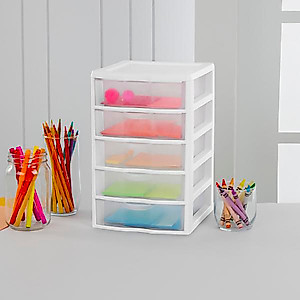 5 Unit Plastic Shelves Drawer Organizer Shelving Storage Set Solution Stackable With Clear Drawer Handles for Home Office School Kids Cabinets Dresser Makeup Accessory Utility Tool -White/Clear (2)