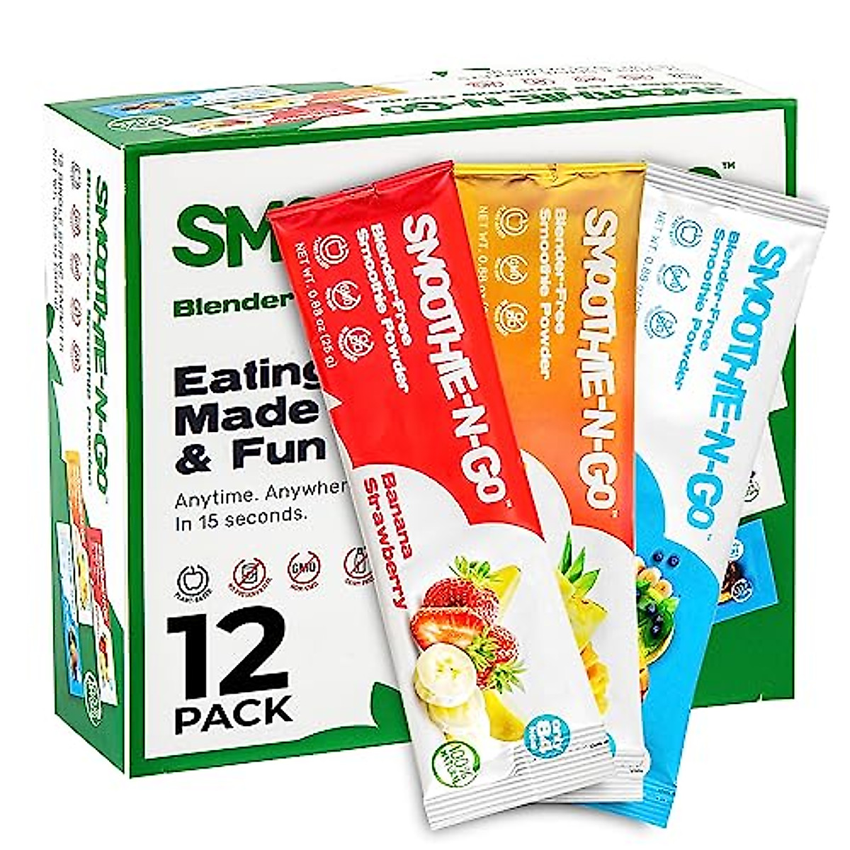 Smoothie-N-Go Freeze Dried Fruit Smoothie Mix Powder, Variety Pack – Healthy Snacks, Plant Based, with Real Fruits & Veggies, Vitamins & Fiber, Superfoods, Gluten Free, Low Calorie, Non-GMO, No Sugar Added