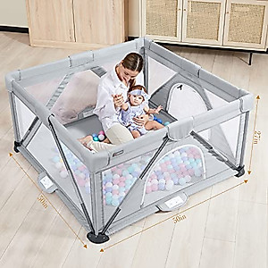 ANGELBLISS Baby Playpen, Foldable Playpen for Babies and Toddlers, Indoor & Outdoor Baby Activity Center with Visible Breathable Mesh, Portable Play Yard with 2 Handlers+50 Balls-50”×50”（Grey）