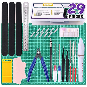 Swpeet 29Pcs Compatible for Gundam Modeler Basic Tools with Duty Plastic Container, Professional Kit Replacement for Gundam Model Tools Building Beginner Hobby Model Assemble Building