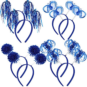 Censen 8 Pcs Pom Pom Headbands Party Headbands Tinsel Wrapped Ponytails Headbopper Headwear for Halloween Birthday Festival(Blue)