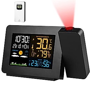 iMounTEK Atomic Projection Alarm Clock Digital Alarm Clock Night Light Clock Radio Control Clock with WWVB Function Weather Station Dual Alarms Snooze Outdoor Wireless Temperature Humidity Sensor