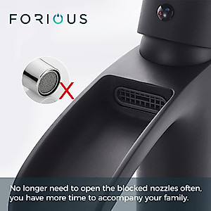 FORIOUS Matte Black Bathroom Faucet Single Handle with Metal Pop-up Drain Stopper, 6" Single Hole Waterfall Bathroom Faucet with Supply Line, RV Bathroom Sink Faucet Black, Black Lavatory Tap one Hole